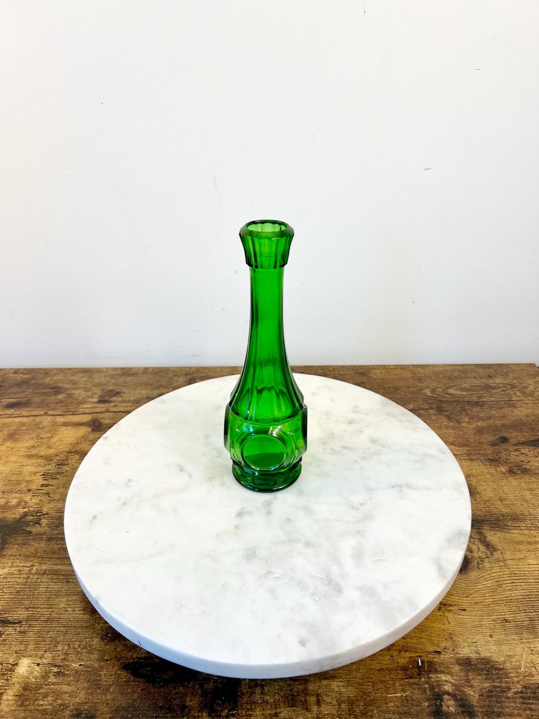 Vintage Wheaton Glass Bullseye Green Glass Vase; Retro Glass Vases ...