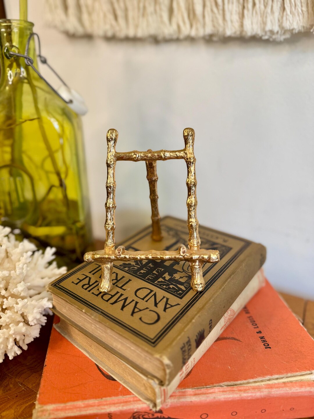 Vintage Gold Tone Bamboo Mini Tabletop Easel; Retro Display Stands ...
