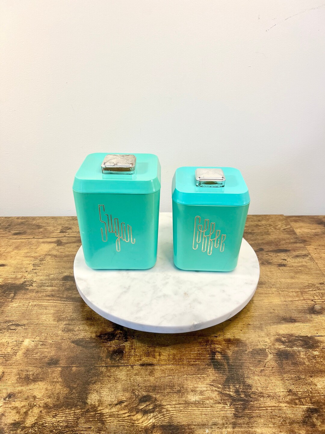Vintage Lustro-ware Plastic Teal Canisters With Lid; Set of 2; Sugar ...