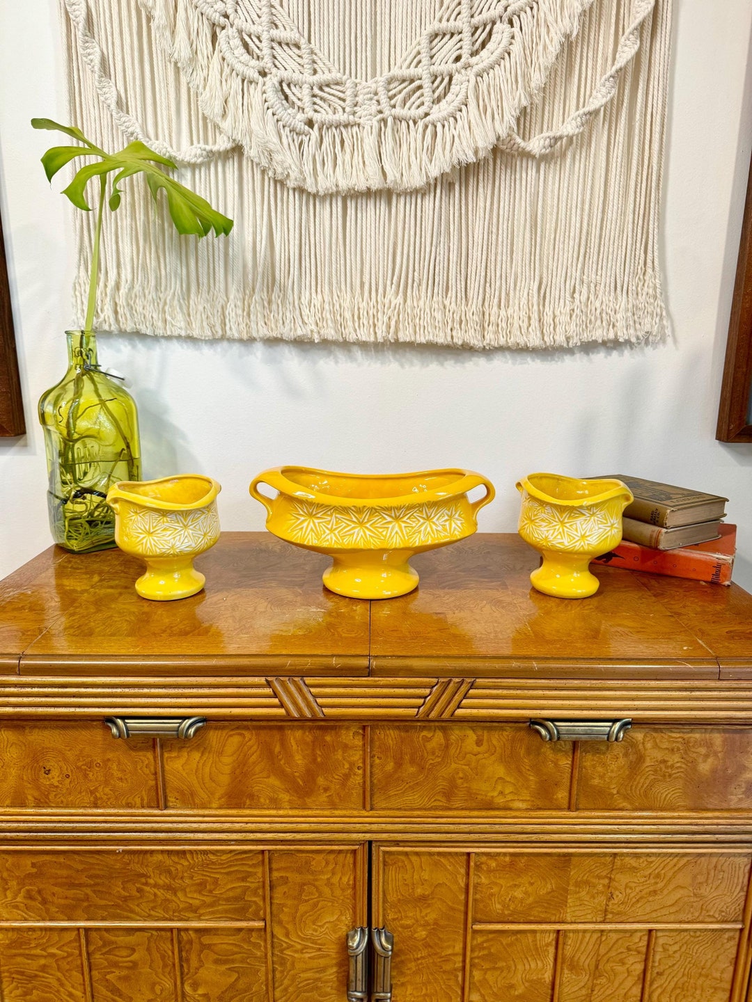 Vintage 1968 Mccoy Pottery Yellow Atomic Starburst Pedestal Planters ...