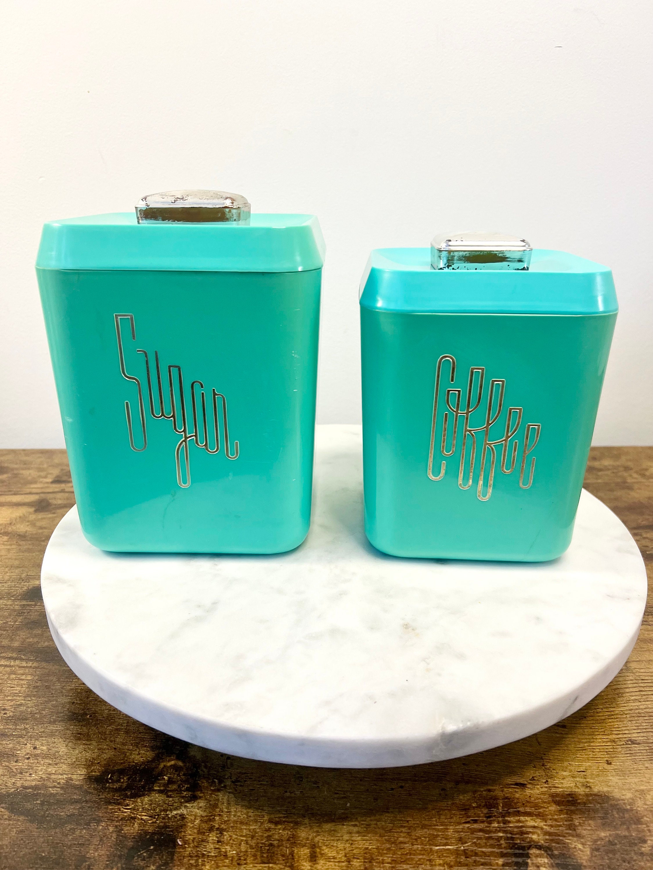 Vintage Lustro-ware Plastic Teal Canisters With Lid Set of 2 Sugar and ...