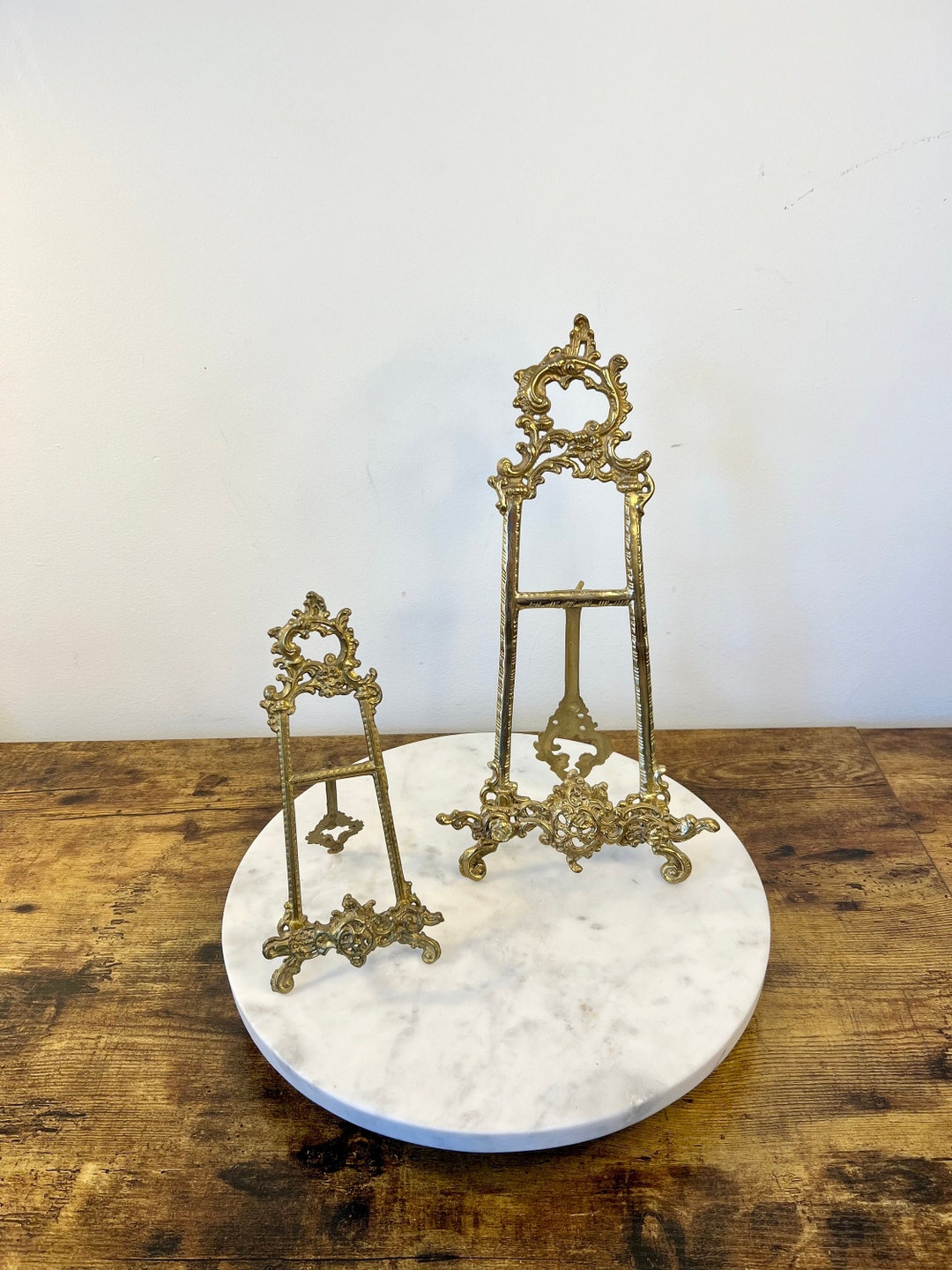 Vintage Ornate Brass Tabletop Easels; Set of 2; Elegant Entryway; Gift ...