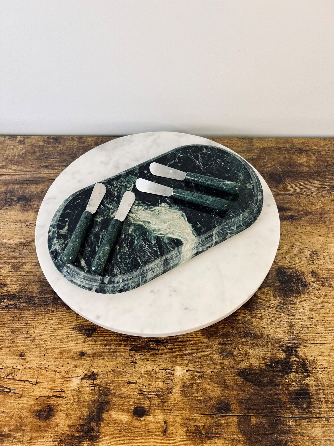 Vintage Dark Green and White Marble Cheese Board With 4 - Etsy