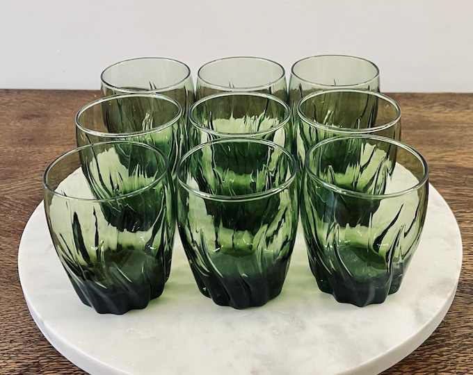 Vintage SET OF 10 Anchor Hocking Glasses; Green Glassware; Vintage ...