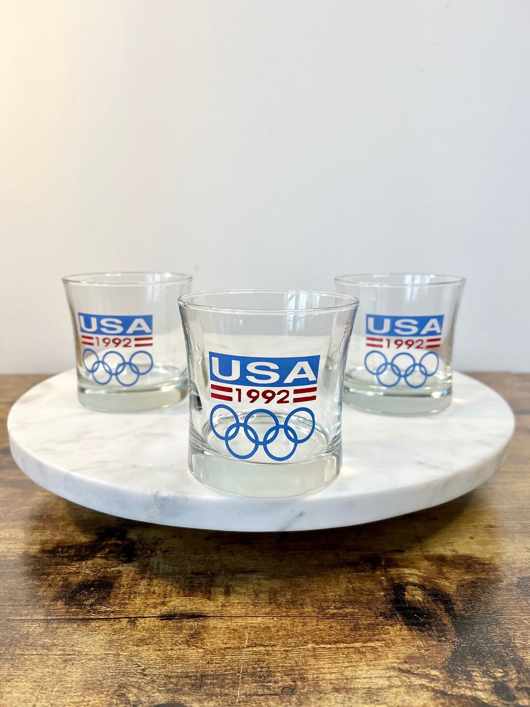 Vintage 1992 USA Winter Olympics Commemorative Rocks Glasses Set of 3 ...