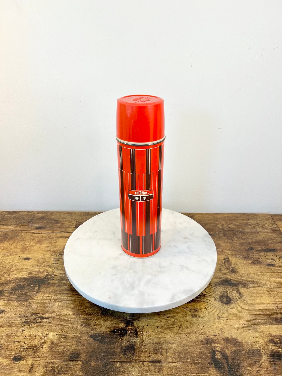 Vintage Thermos Red and Brown Metal Travel Mug Retro Kitchenalia ...