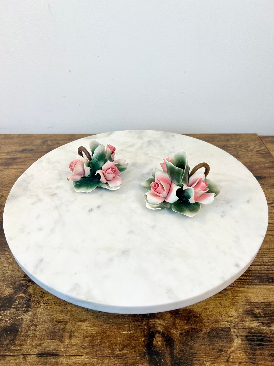Vintage Capodimonte Porcelain Rose Candle Holders CHIPPED Pink Rose ...