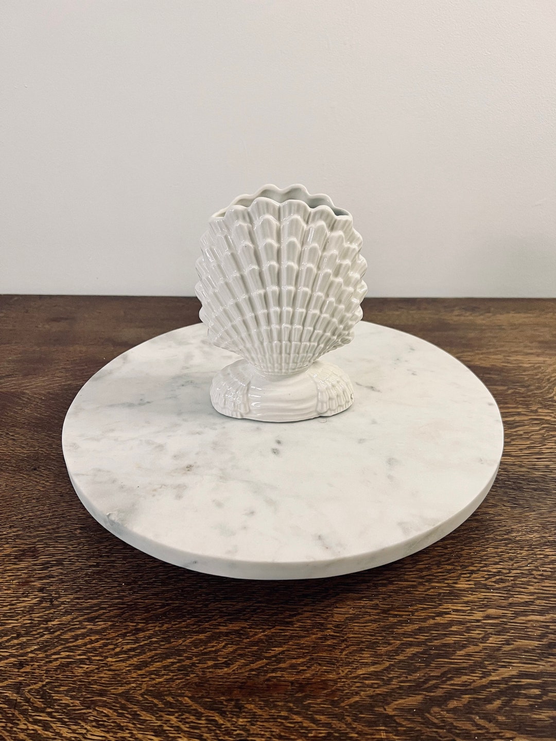 Vintage MCM Ceramic White Seashell Vase Minimalist Beach House Decor ...