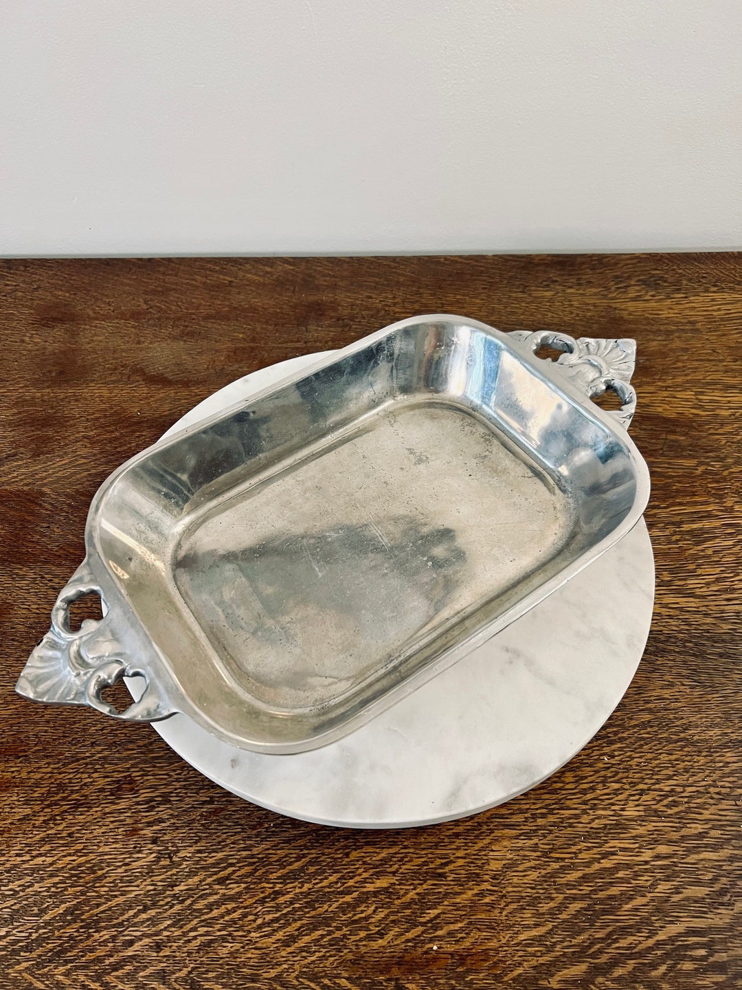 Vintage Ann Kary Ornate Polished Pewter Tray Rustic Pewter Dishware ...