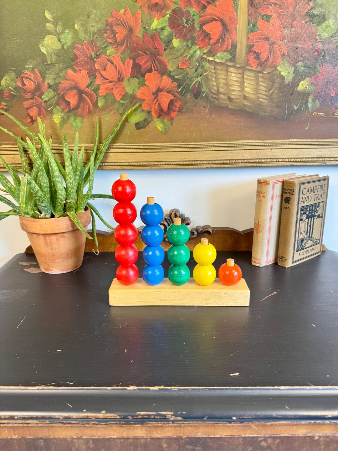 Vintage Colorful Wooden Stacking Spheres Toy; Retro Nursery Decor ...