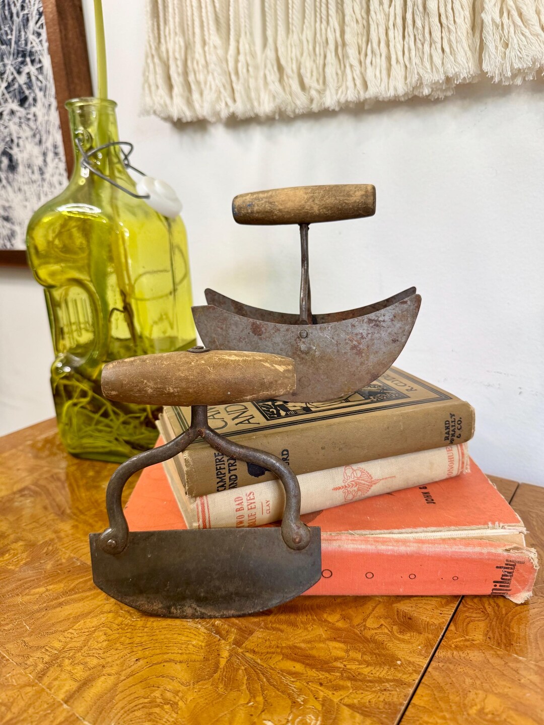 Pair Antique Wooden Handled Steel Choppers; Retro Kitchenalia; Gift for ...