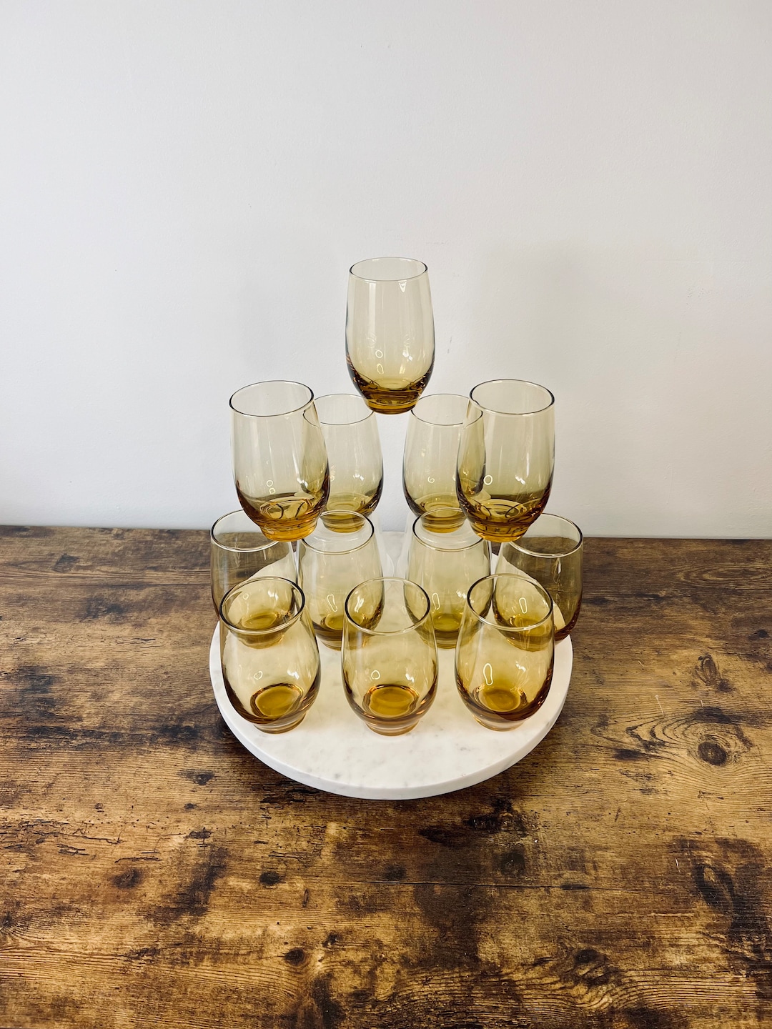 Vintage 1960's Amber Libbey Tempo Glasses Set of 6 Mid Century Stemless ...