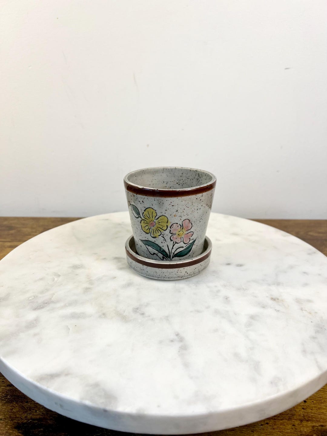 Vintage Mid Century Modern Small Ceramic Planter Pot W/attached Saucer ...
