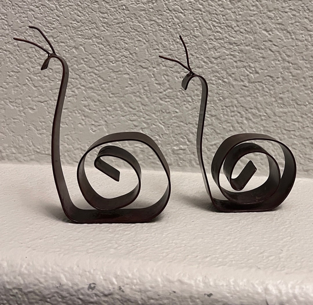 Five and Six Inch Snail Sculptures. Handcrafted Rustic Steel Garden Art ...