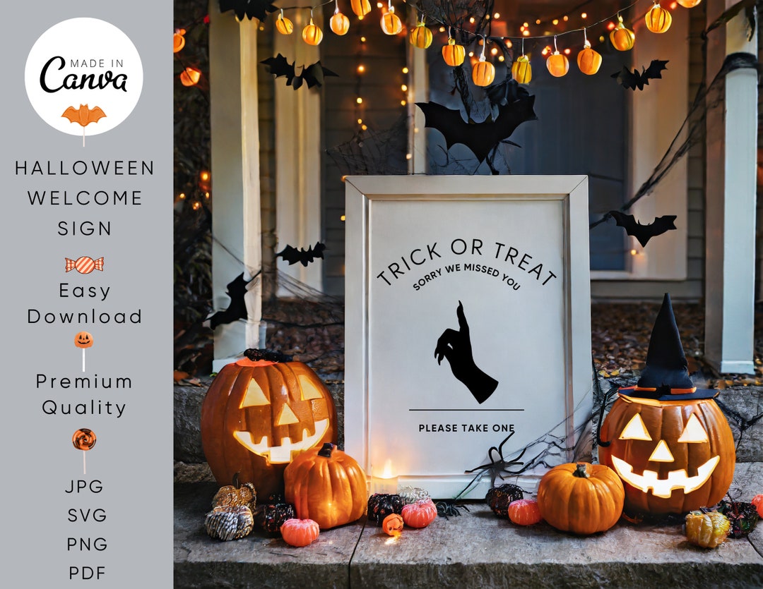 Trick or Treat Welcome Sign Printable Wall Art or Table Top Decor Take ...