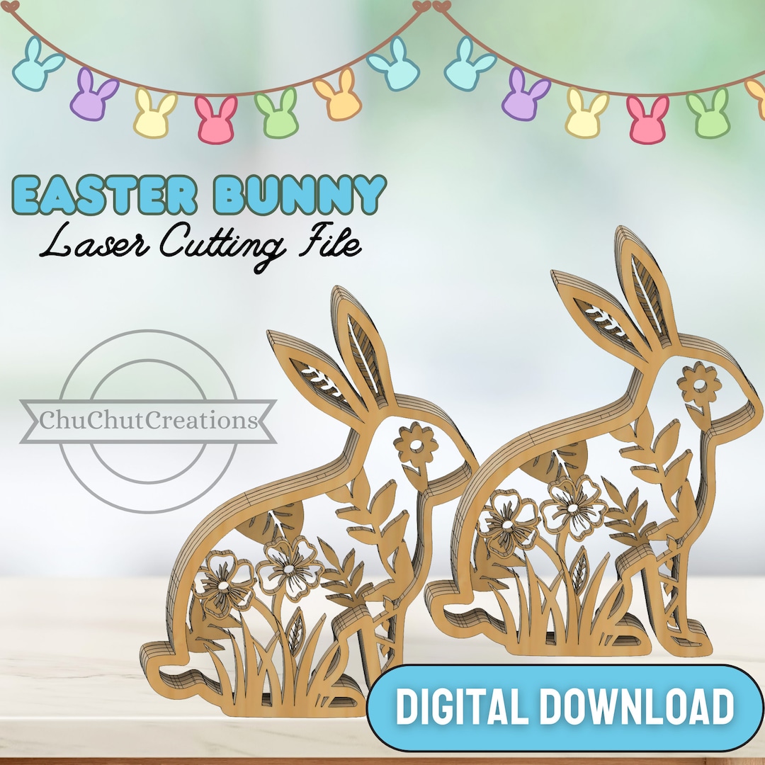 Easter Laser Cut Files Easter Bunny Rabbit SVG Layered Bundle, Floral ...