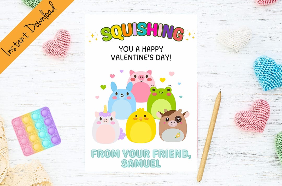 Squish Valentines Card for Classmates, Kids Valentines Card, Squishy ...