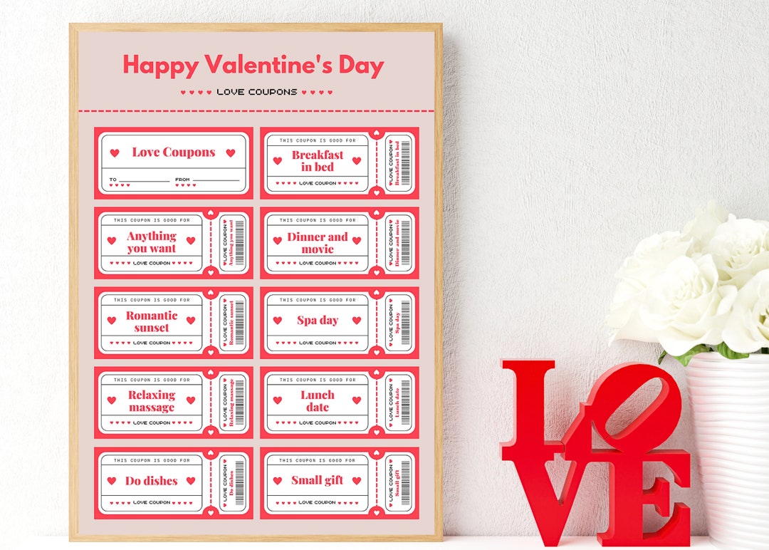 10 Printable Valentine Days Love Coupons for Him & Her, Editable ...