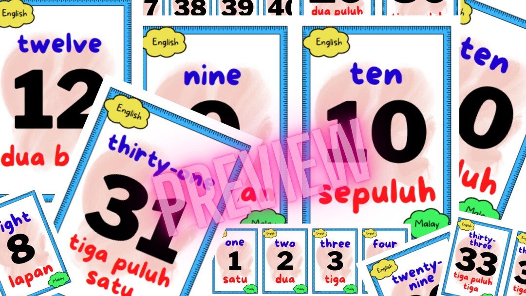 Printable Coloring Numbers in English and Malay Printable Flashcard ...