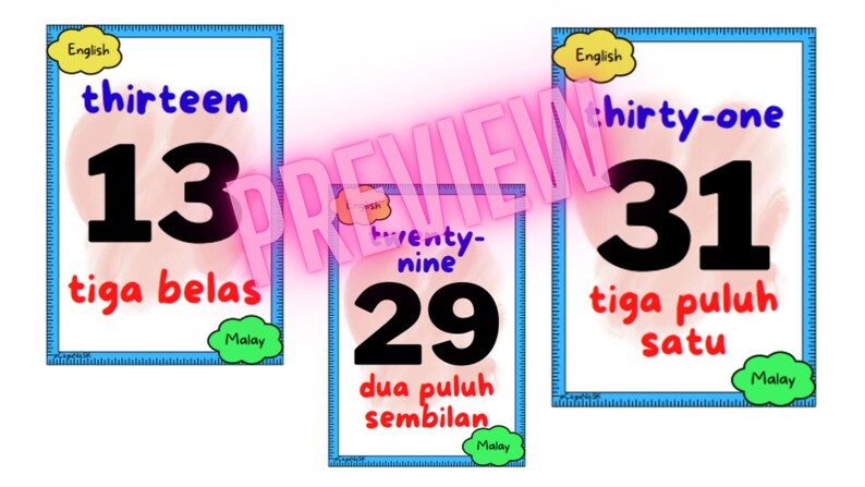 Printable Coloring Numbers in English and Malay Printable Flashcard ...