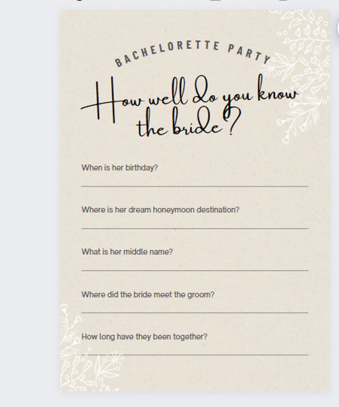 Classy Bachelorette Games, Hens Party Games, How Well Do You Know the ...