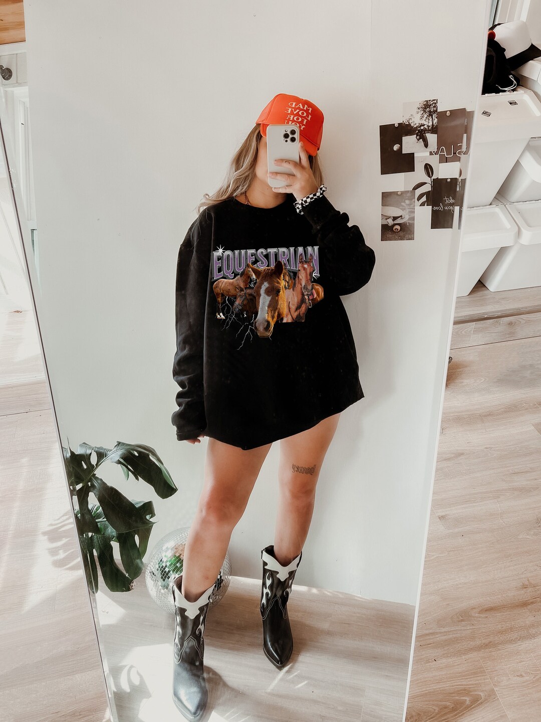 Equestrian Bootleg Rap Horse Collage Sweatshirt Y2K Western Equine Farm ...