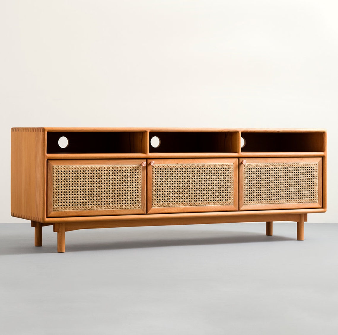 Minimal Design TV Table With Hand Woven Rattan Doors - Etsy