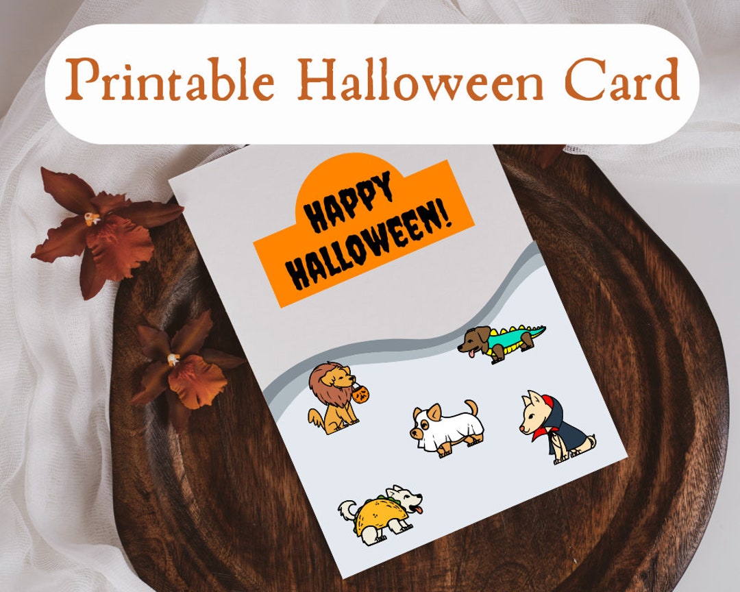 Printable Halloween Card Cute Dogs Halloween Card Downladable Halloween ...