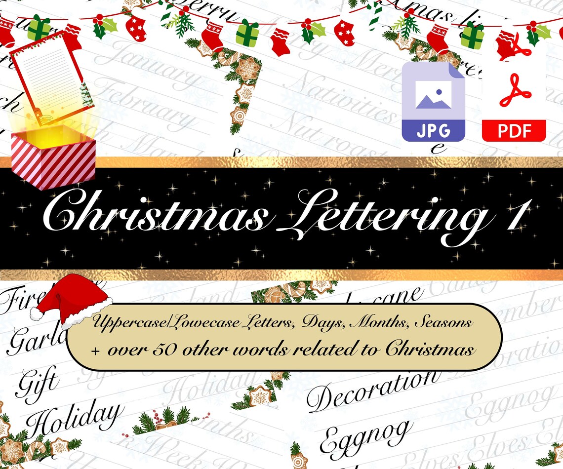 Christmas Hand Lettering Practice Set: Calligraphy Alphabet + Letter to ...