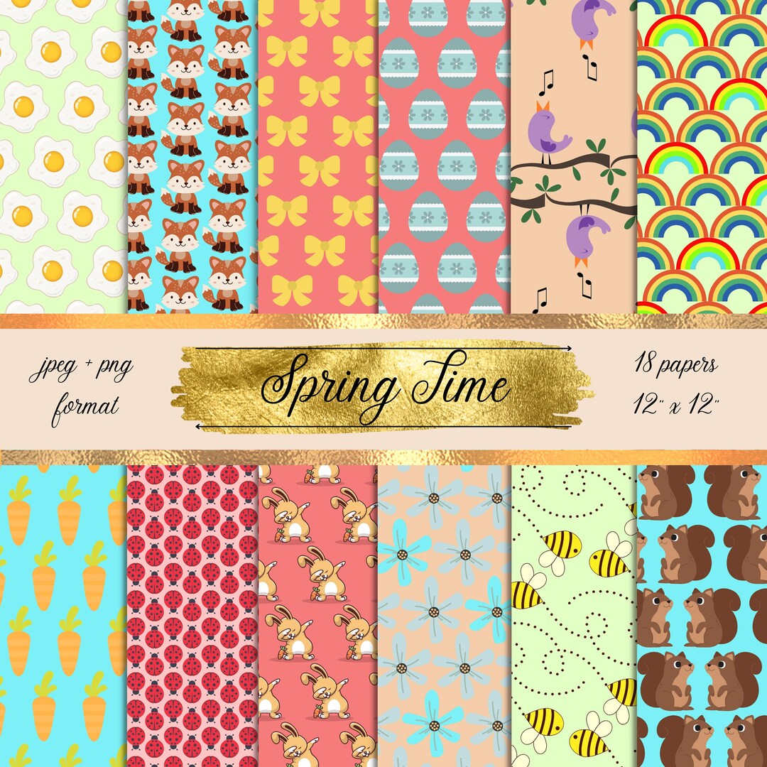 Spring Digital Paper, Printable Scrapbook Paper, Seamless Background ...