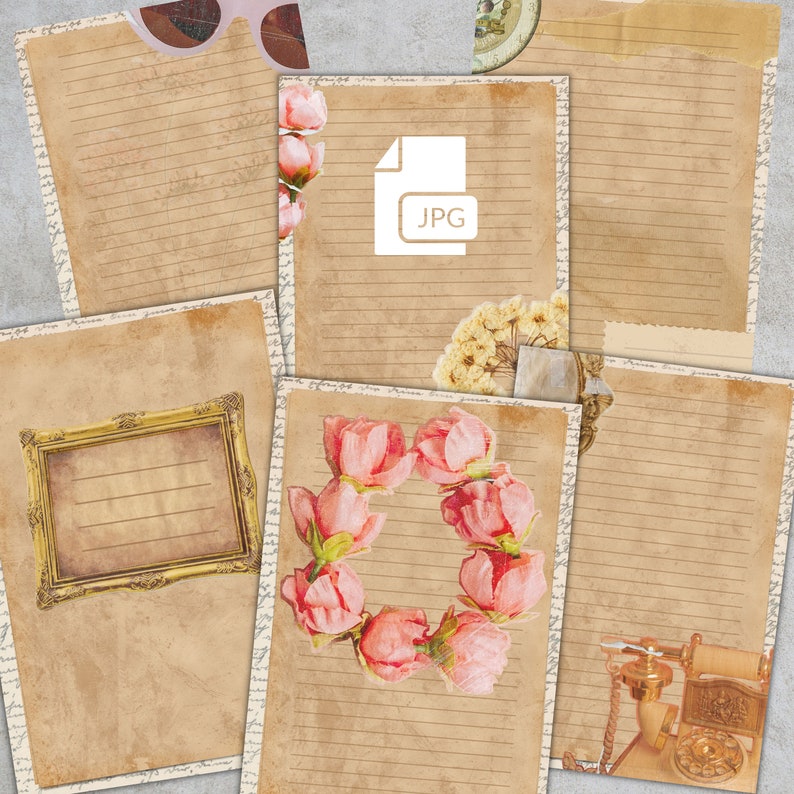 Vintage Lined Journal Papers, Instant Download, Junk Journal Kit, Jpg ...
