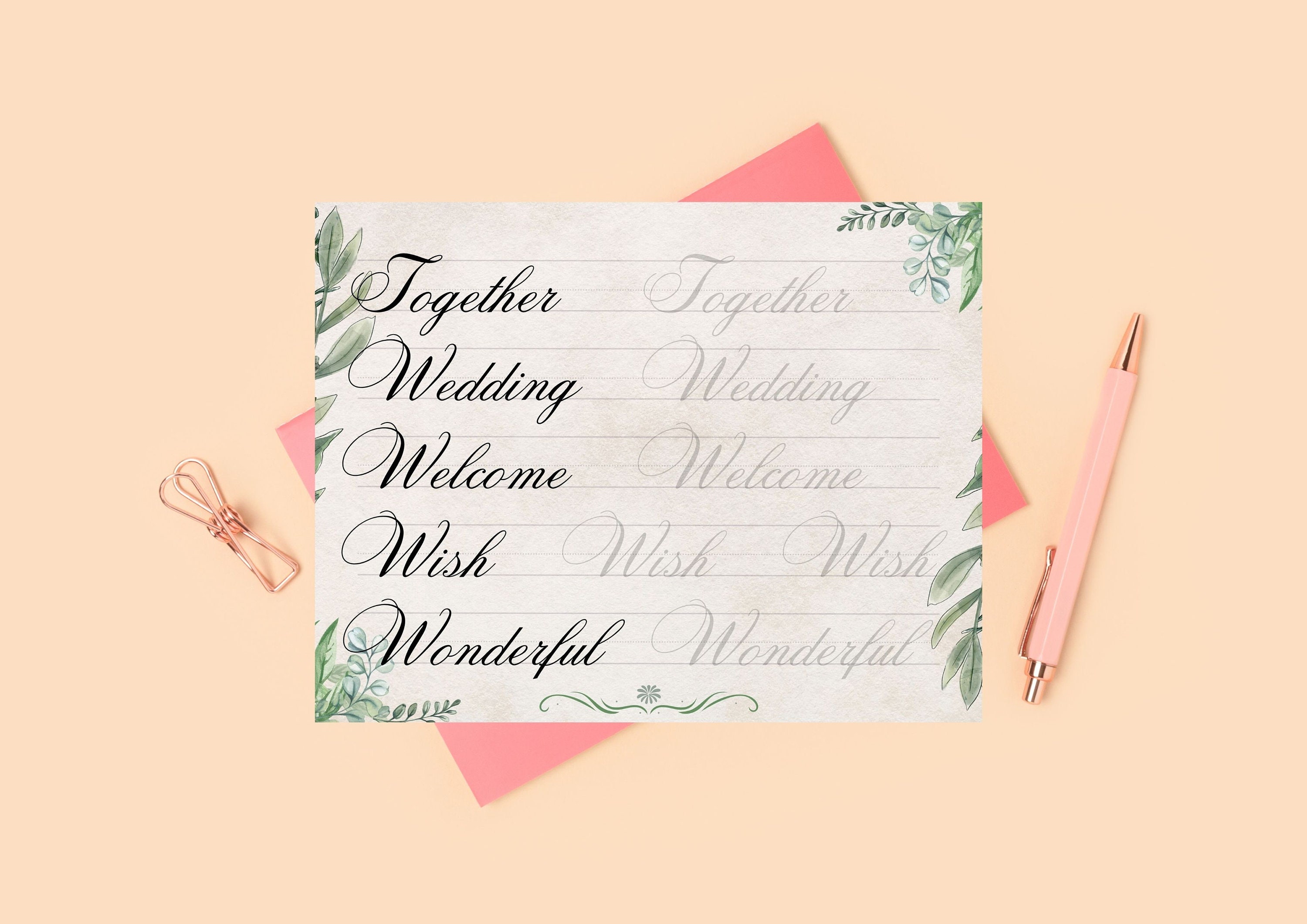 Wedding Hand Lettering Practice Sheets, Hand Writing Workbooks ...
