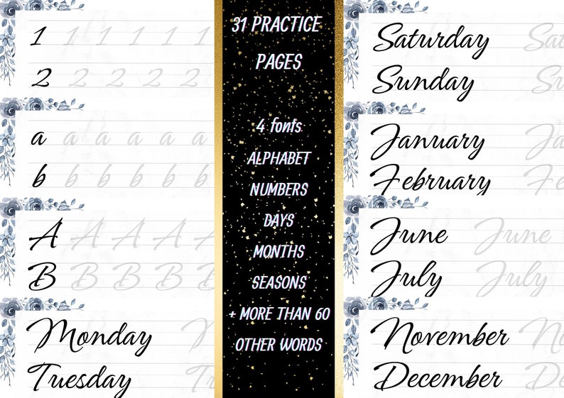 31 Pages of Hand Lettering Practice, Digital Calligraphy Worksheets ...