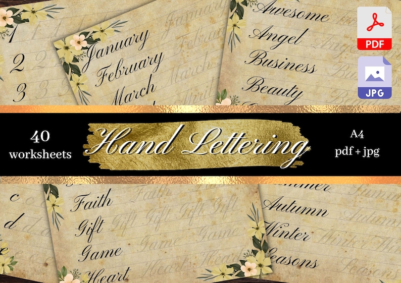 40 Hand Lettering Practice Hand Writing Workbook Calligraphy Practice ...