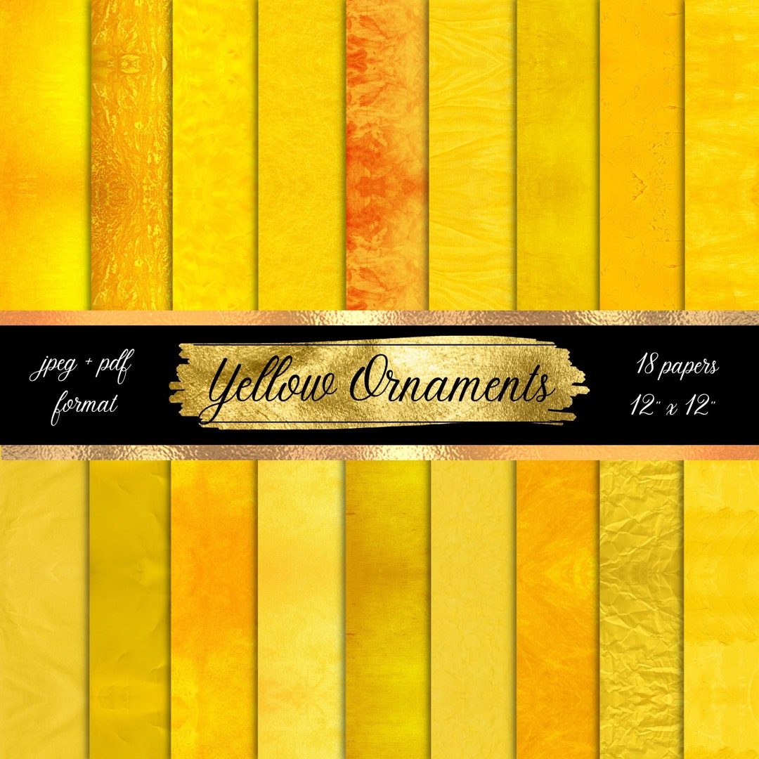 Yellow Digital Paper Bundle, Seamless Ornament Pattern, Printable ...
