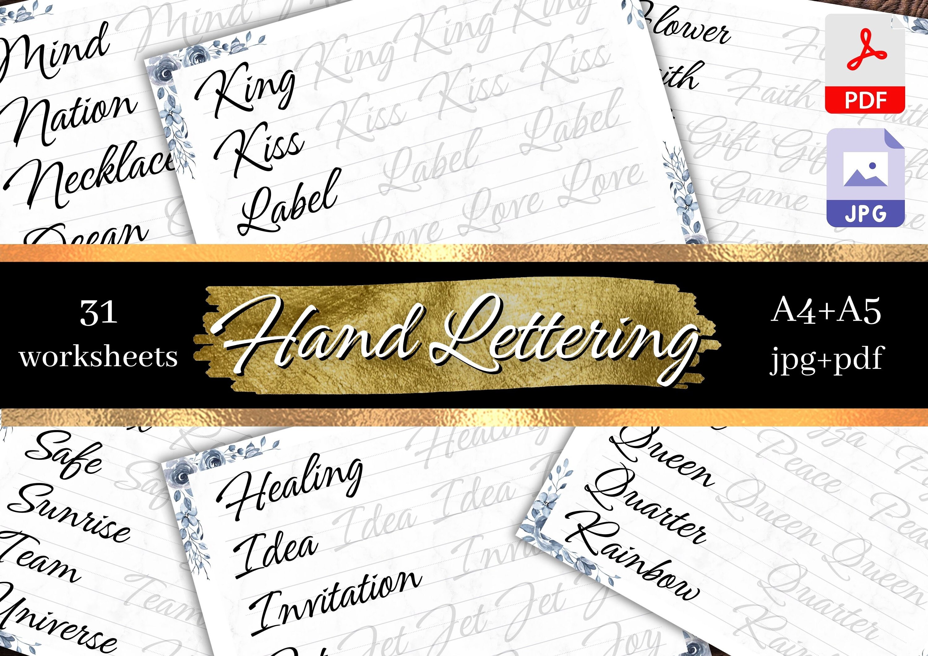 31 Pages of Hand Lettering Practice, Digital Calligraphy Worksheets ...