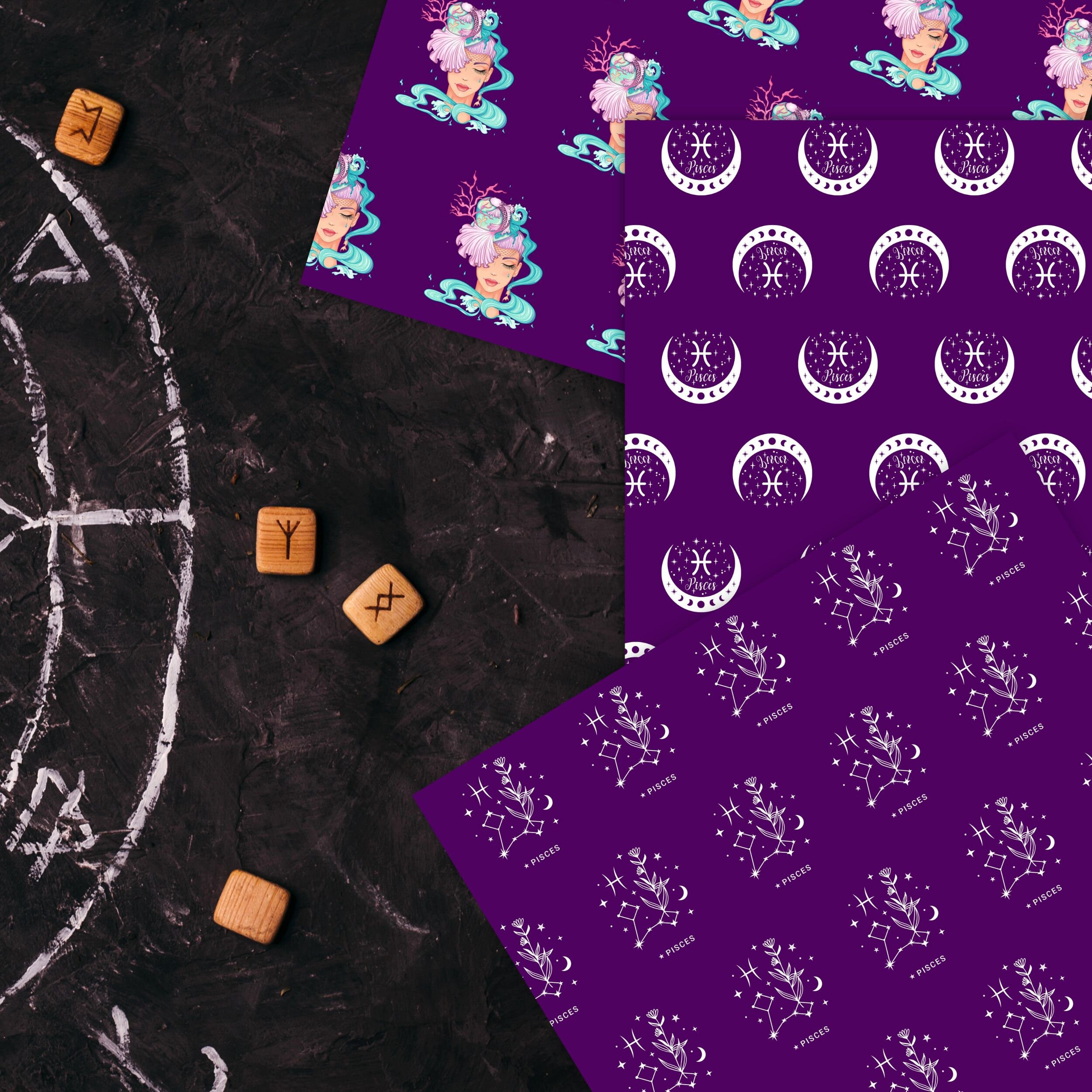 Zodiac Sign Digital Paper, Pisces Pattern, Printable Seamless ...