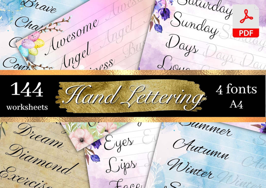 144 Big Set Hand Lettering Worksheets, Calligraphy Practice Sheets ...