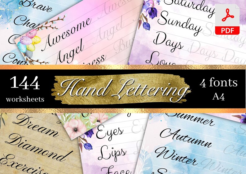 144 Big Set Hand Lettering Worksheets Calligraphy Practice - Etsy