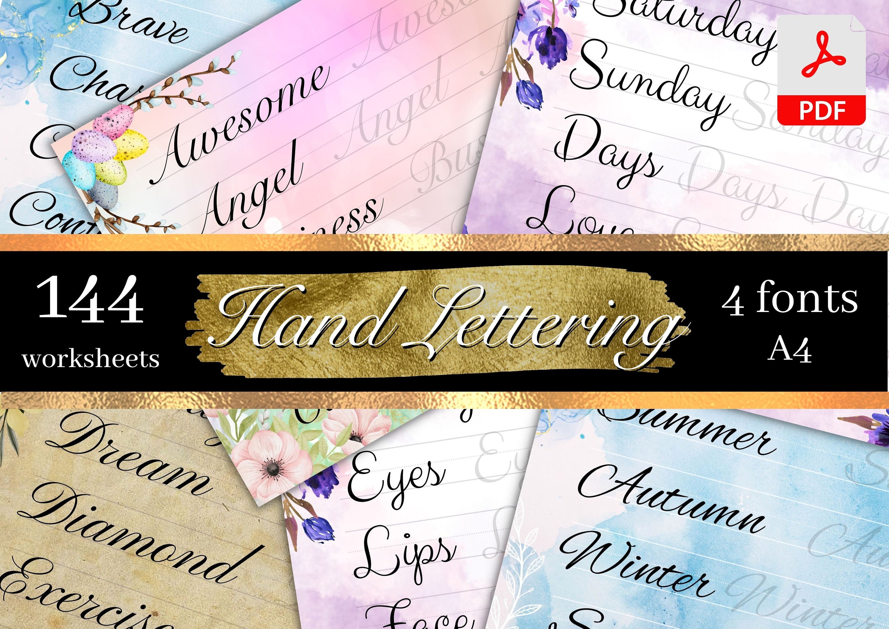 144 Big Set Hand Lettering Worksheets Calligraphy Practice - Etsy