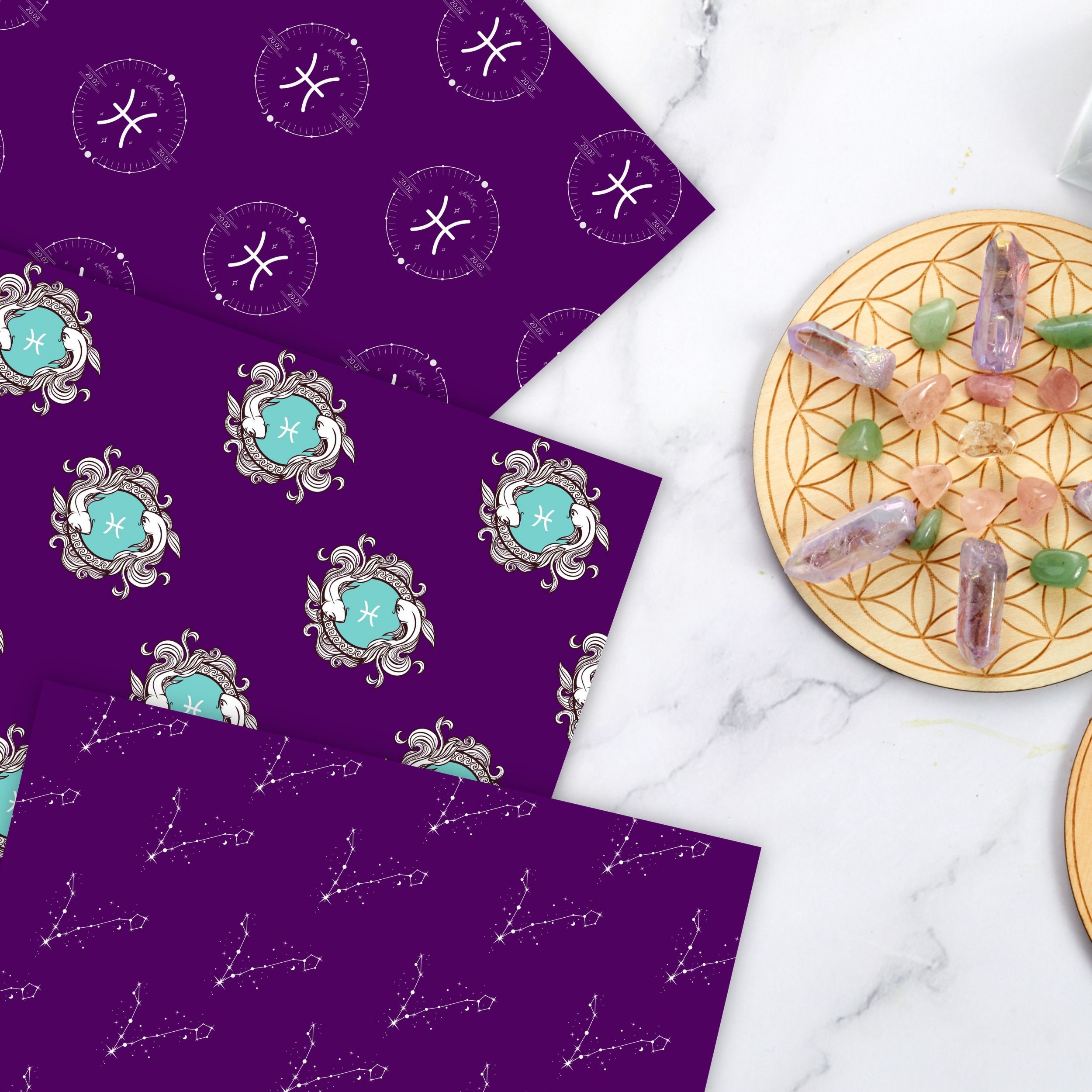 Zodiac Sign Digital Paper, Pisces Pattern, Printable Seamless ...