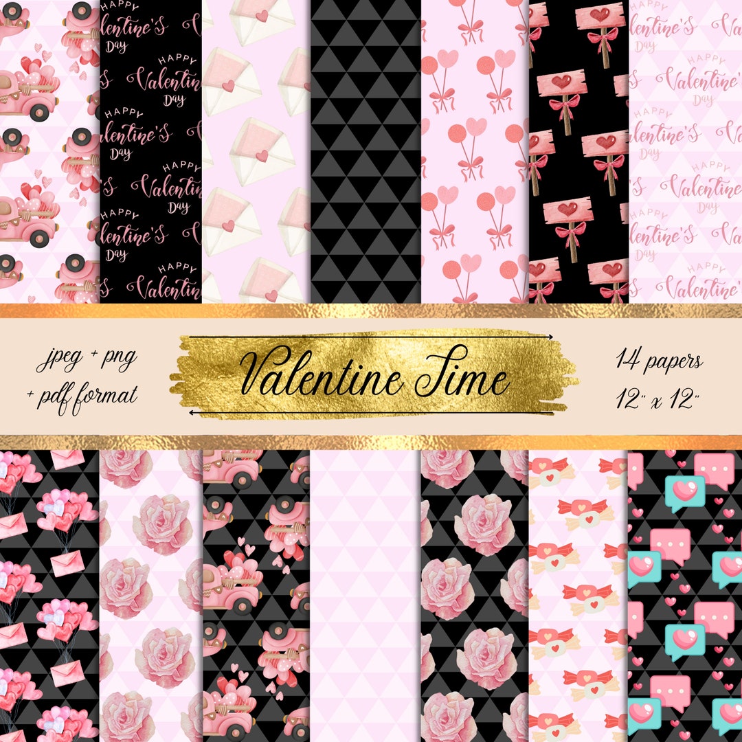 Valentine Digital Paper Printable Scrapbook Valentines Decor Cards ...