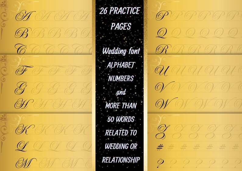 Gold Hand Lettering Worksheets, Wedding Calligraphy Practice Sheets ...