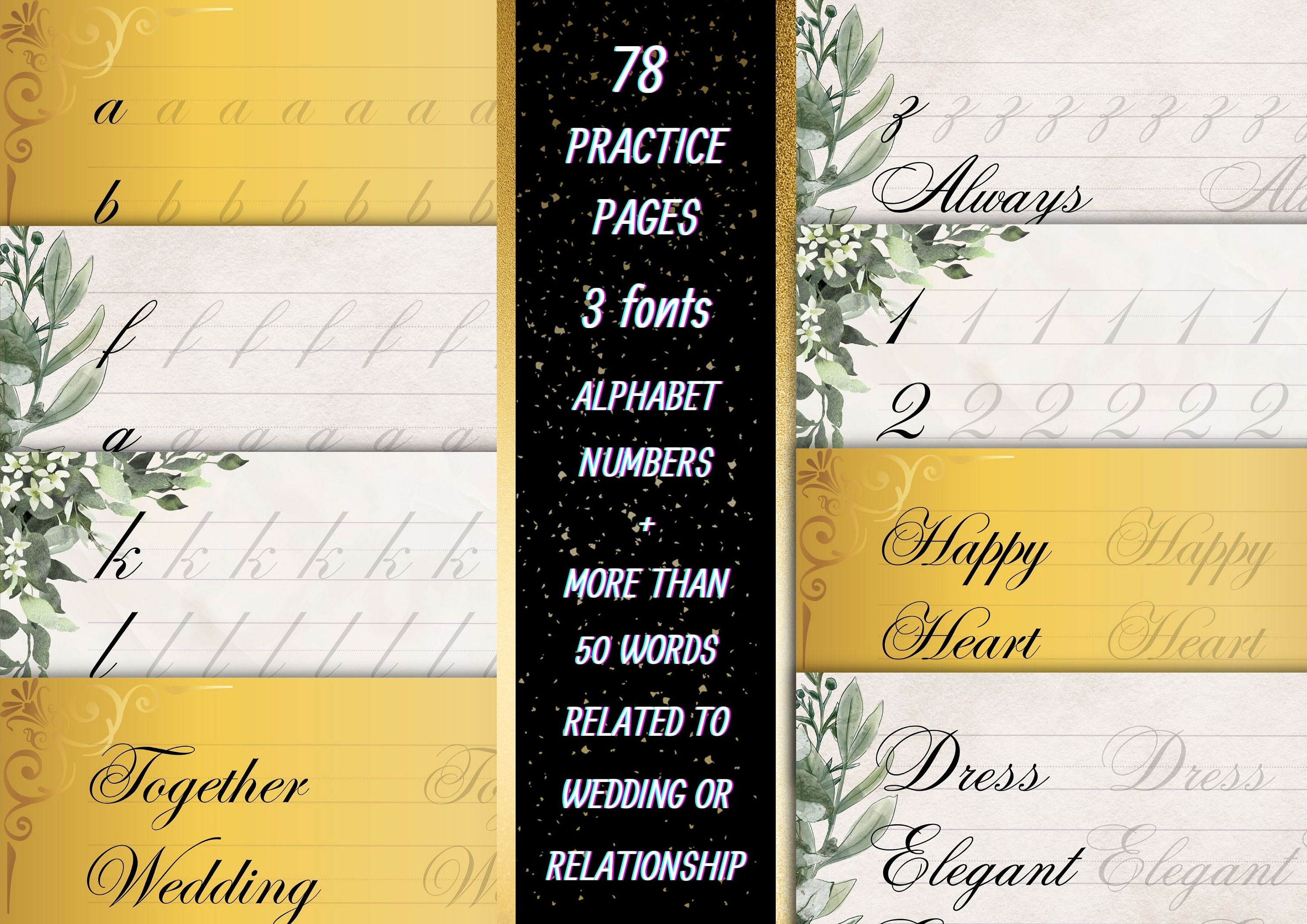 Wedding Hand Lettering Practice Sheets, Hand Writing Workbooks ...