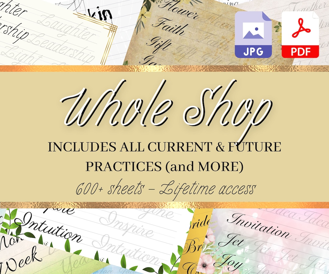 Hand Lettering Practice Sheets, Whole Shop Bundle, Modern Calligraphy ...