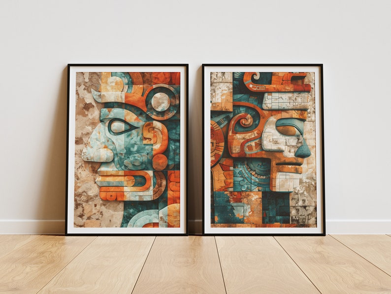 Set of 2, Ancient Mesoamerican Culture Stone Statue, Aztec Wall Art ...