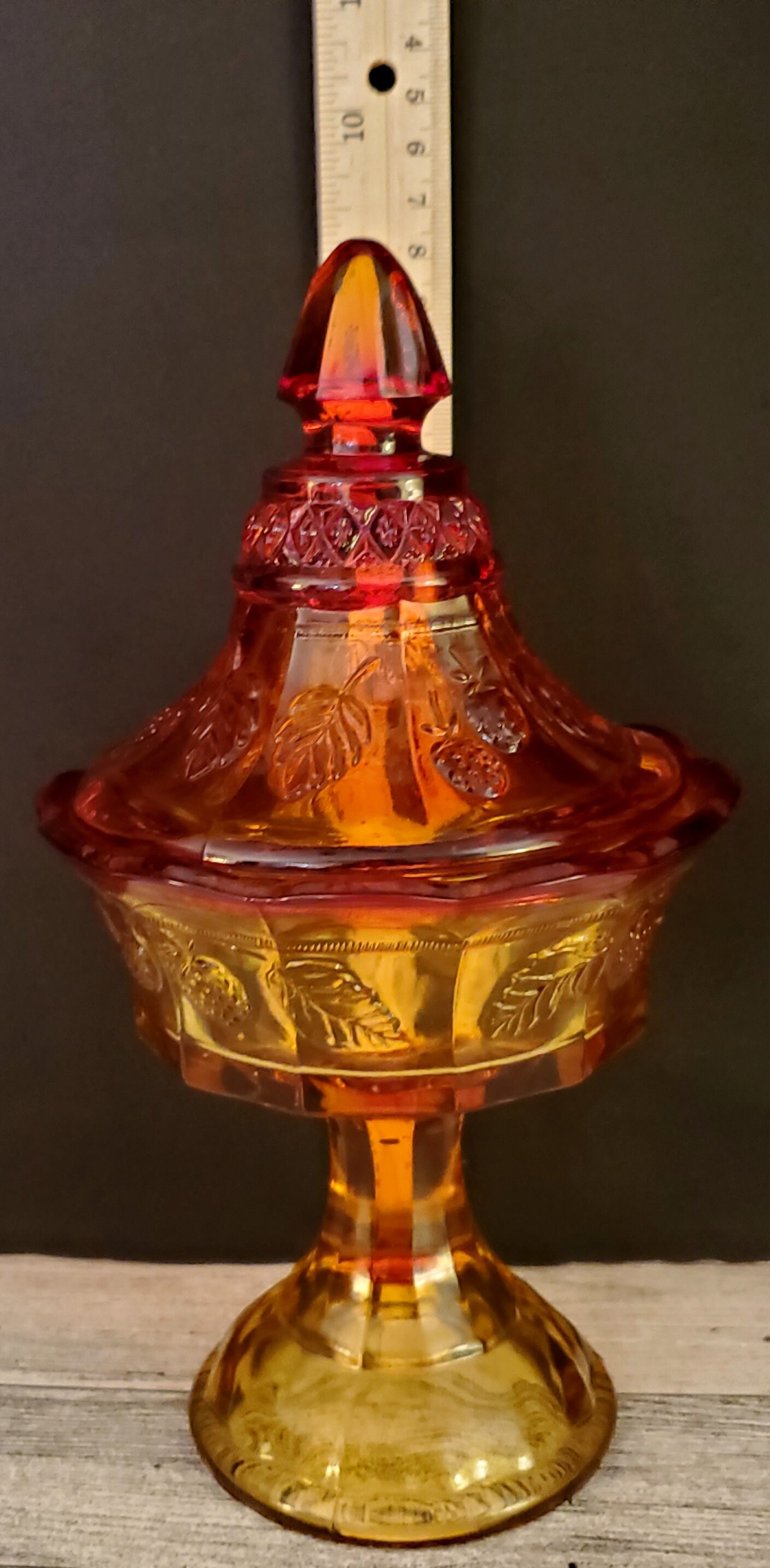 Vintage Tiara Glass sunset Pedestal Lidded Compote - Etsy