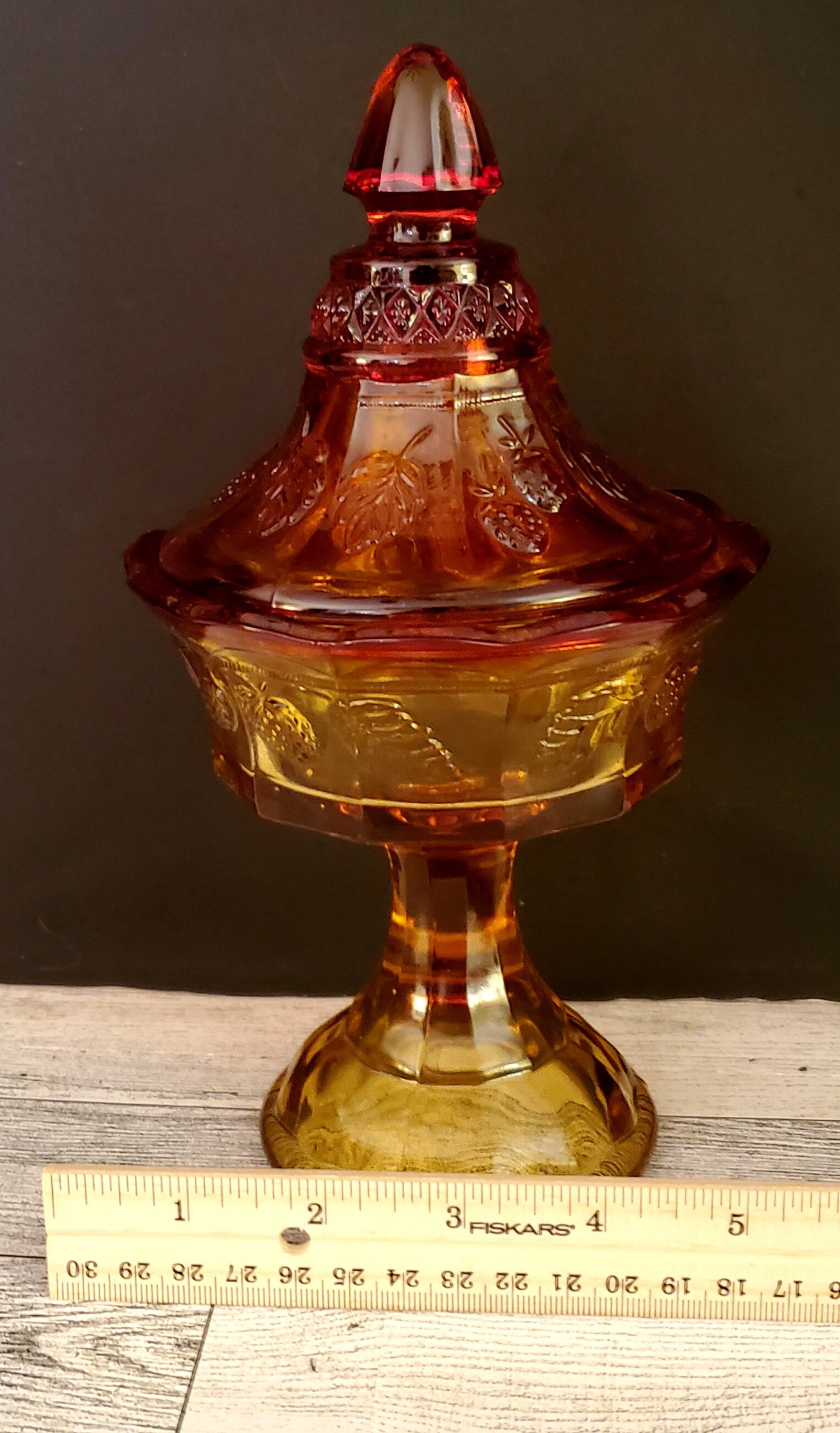 Vintage Tiara Glass sunset Pedestal Lidded Compote - Etsy