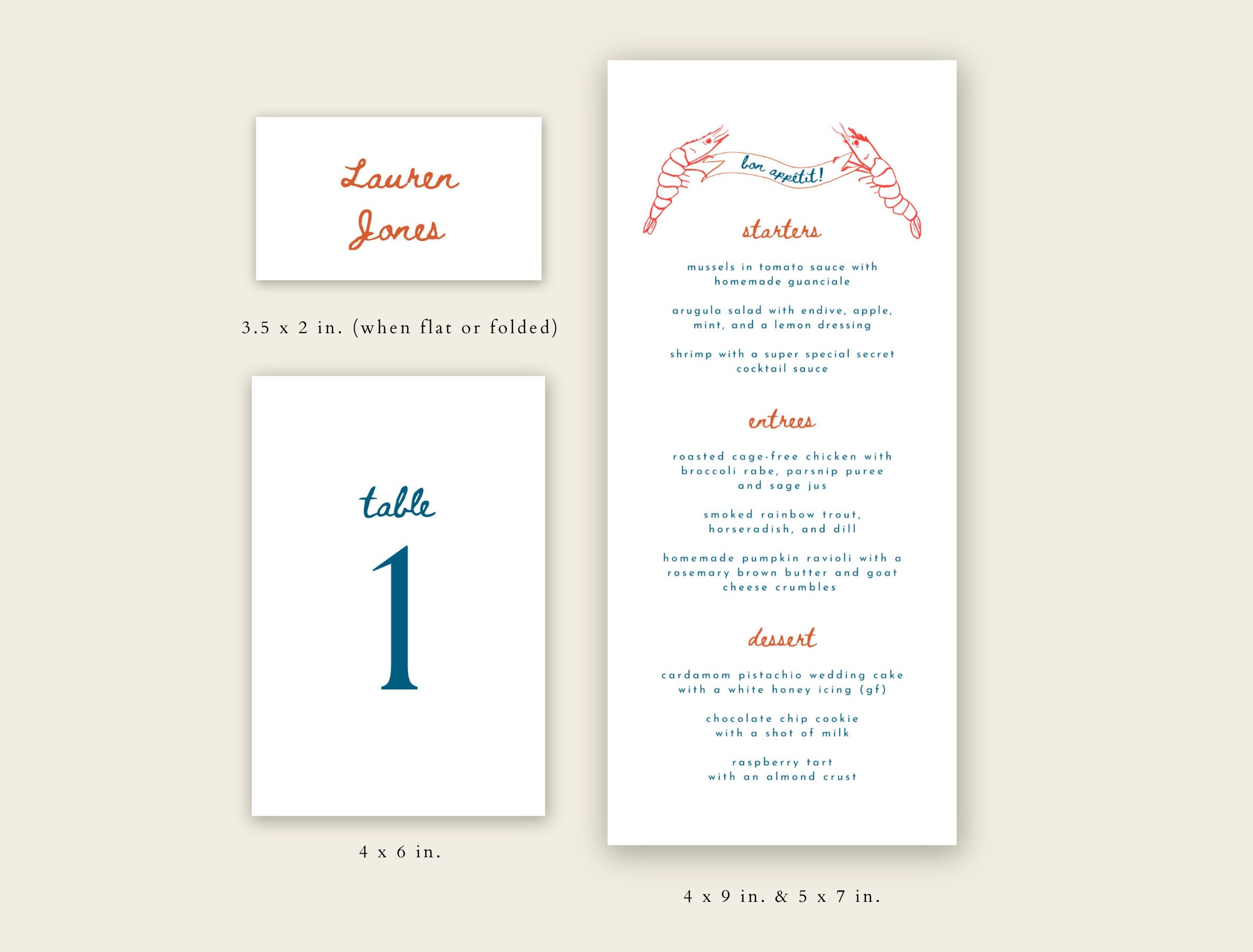 Shrimp Illustration Menu, Seafood, Beach, Place Card, and Table Number ...