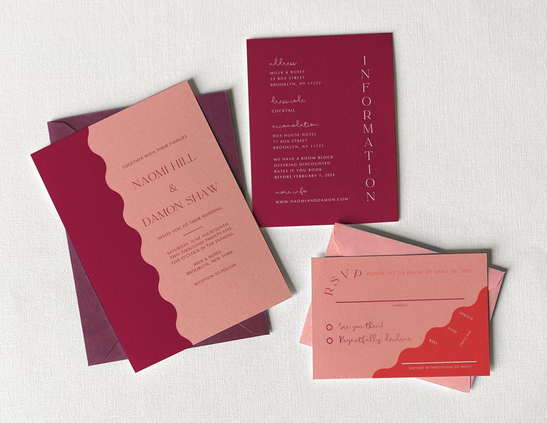 Wavy Color Block Wedding Invitation Suite, Customizable Party Invites ...